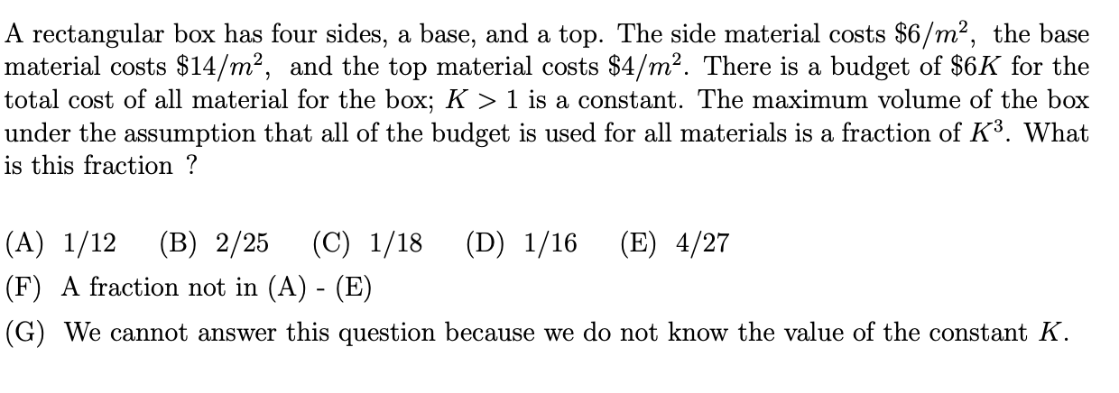 Solved A rectangular box has four sides, a base, and a top. | Chegg.com