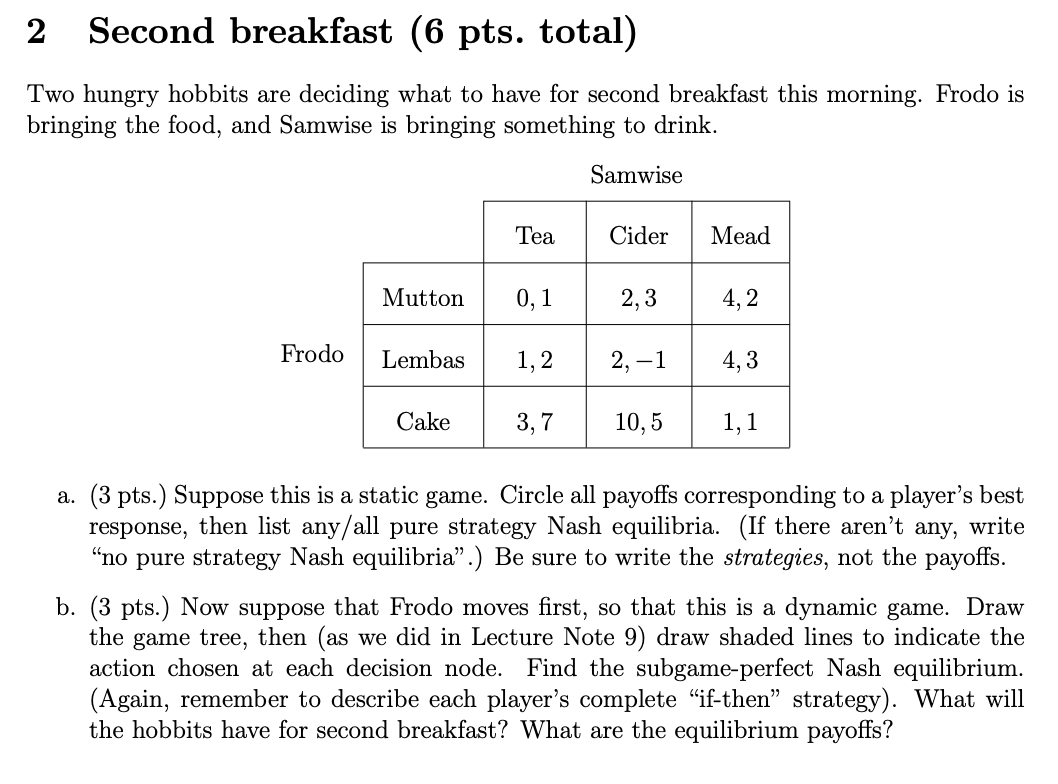 Solved 2 Second breakfast (6 pts. total) Two hungry hobbits | Chegg.com