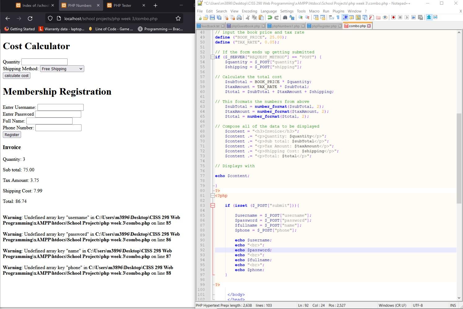 Solved I tried to combine two programs I created in notepad | Chegg.com