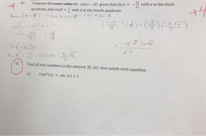 Solved Compute the exact value for sin(alpha - beta) given | Chegg.com