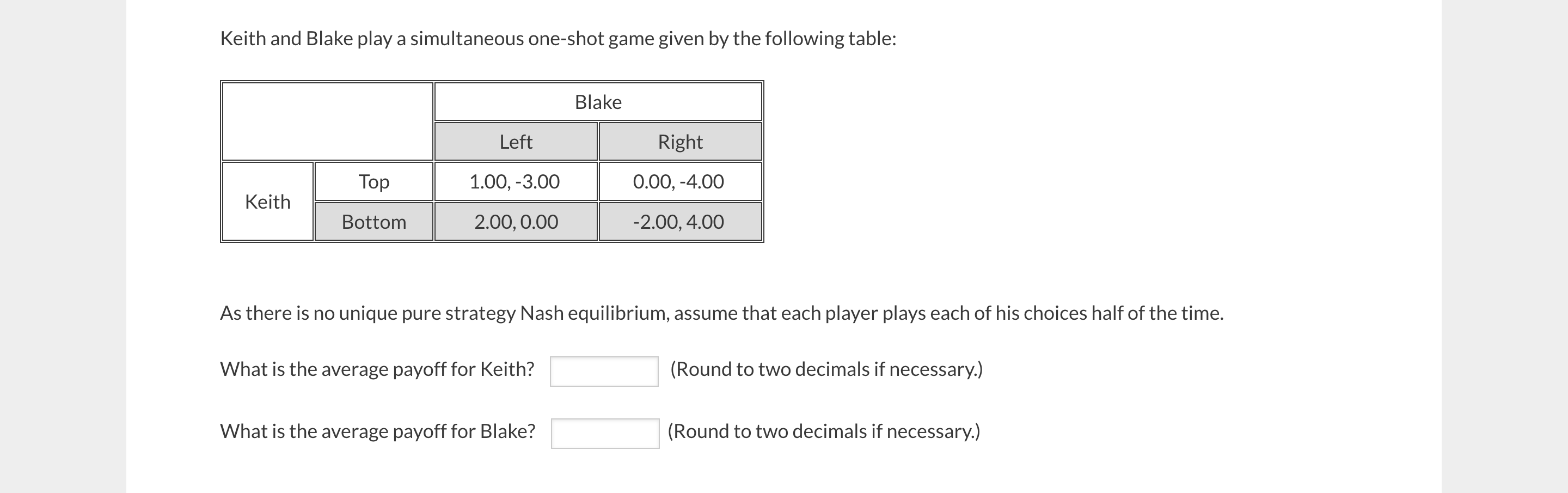Solved Keith and Blake play a simultaneous one-shot game | Chegg.com