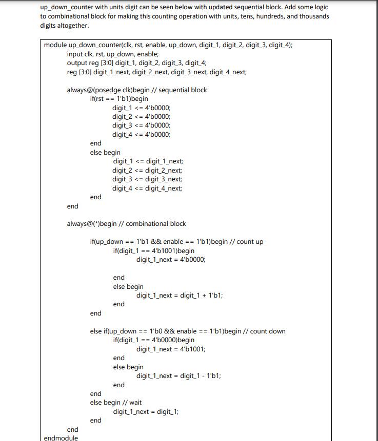 Just do the VERILOG design of "Up_Down_Counter for | Chegg.com