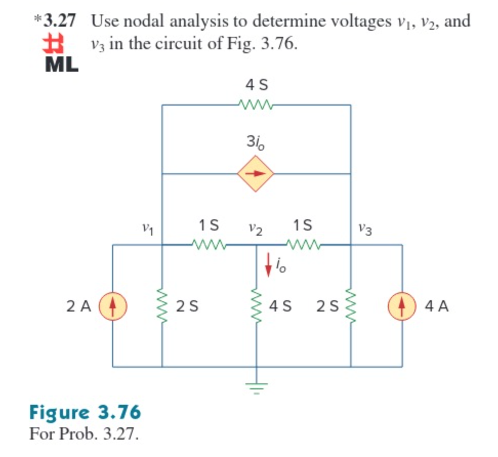 Solved *3.27 Use nodal analysis to determine voltages V1, | Chegg.com