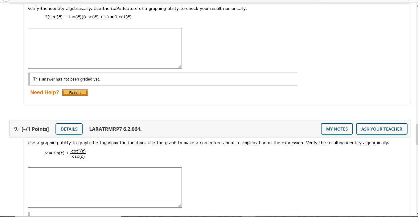 Solved Verify the identity algebraically. Use the table | Chegg.com