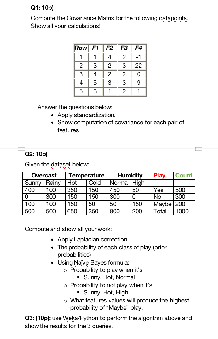Solved Q1: 10p) Compute the Covariance Matrix for the | Chegg.com