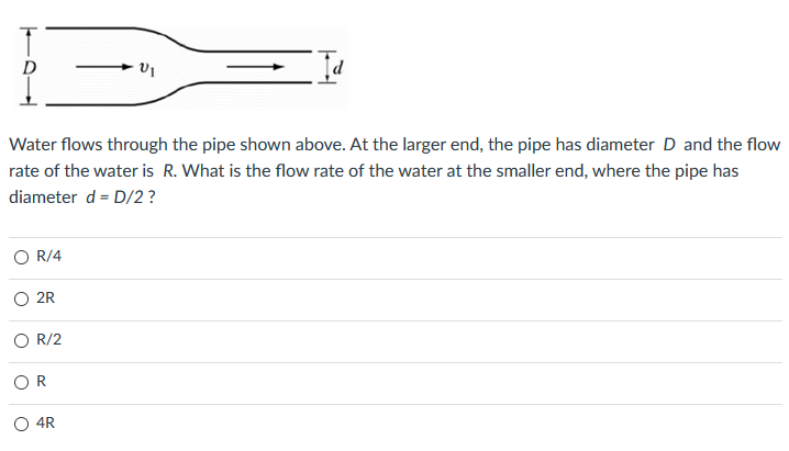 Solved T D vi Water flows through the pipe shown above. At | Chegg.com