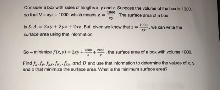 Solved Consider a box with sides of lengths x, y and z. | Chegg.com