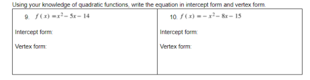 Solved Basic Completing the Square Main Lesson Assignment | Chegg.com