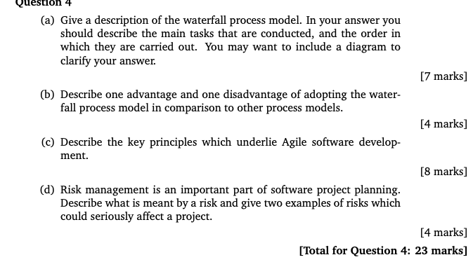 Solved Question 4 (a) Give a description of the waterfall | Chegg.com