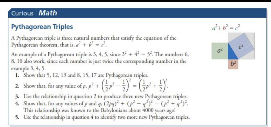 Solved Curious Math a + b2 = ? Pythagorean Triples A | Chegg.com