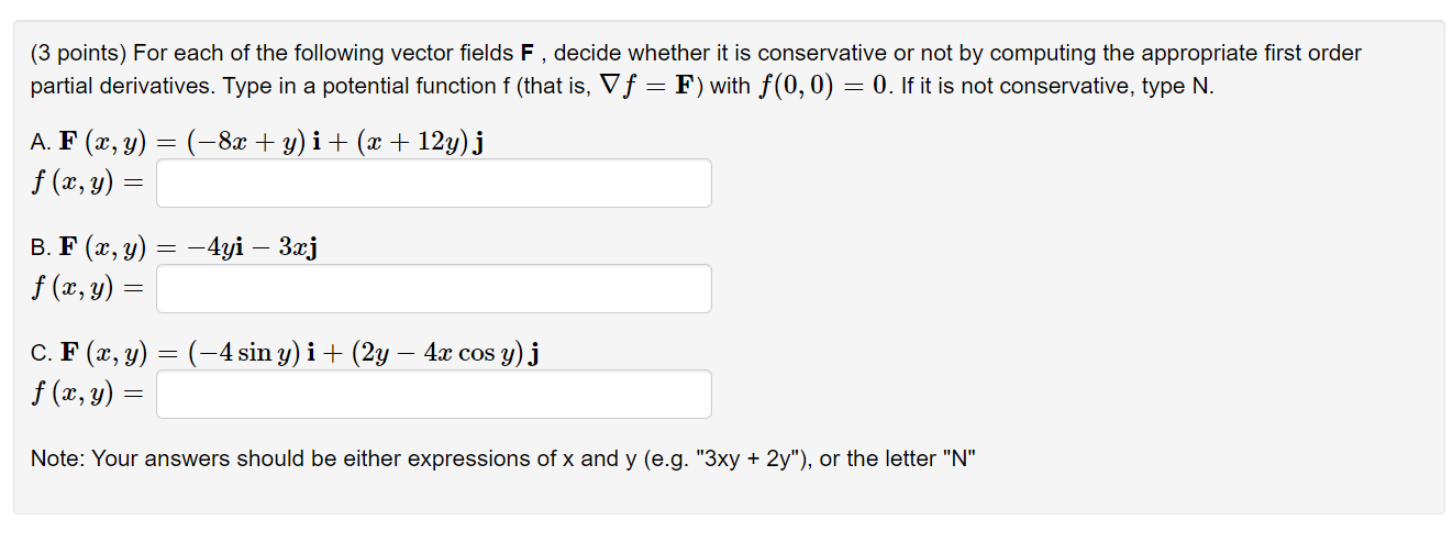 Solved (3 points) For each of the following vector fields F, | Chegg.com