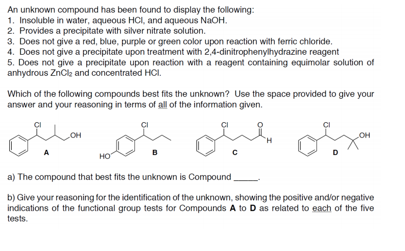 Solved An unknown compound has been found to display the | Chegg.com