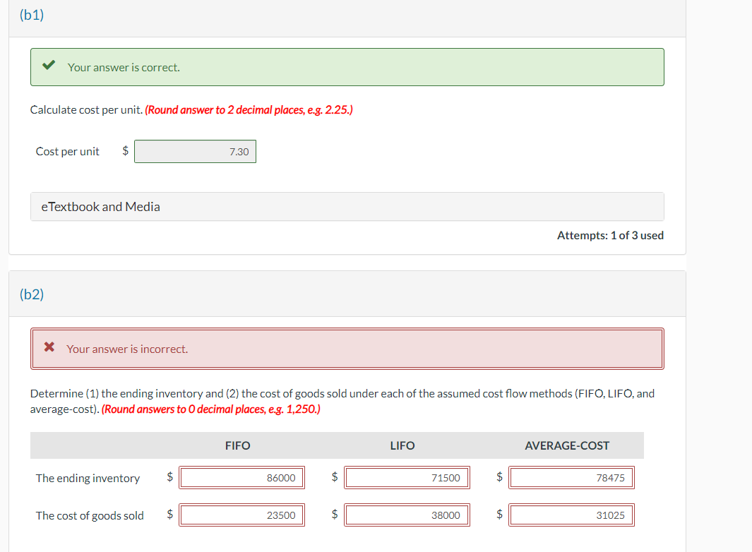 Your answer is correct. Calculate cost per unit. | Chegg.com