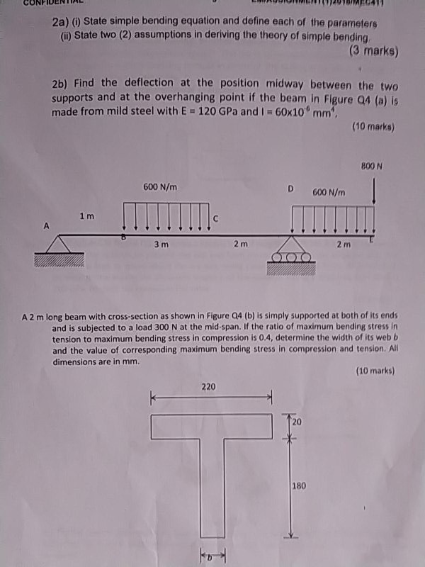Solved CONFIDENTIAL 2a) () State simple bending equation and | Chegg.com