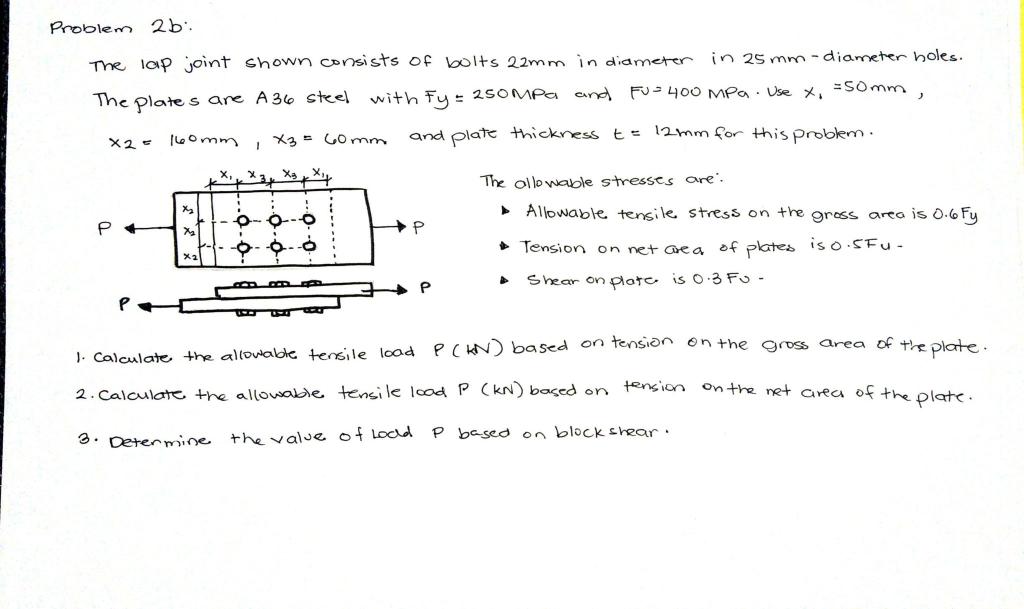 Solved Problem 2b. The lap joint shown consists of bolts | Chegg.com