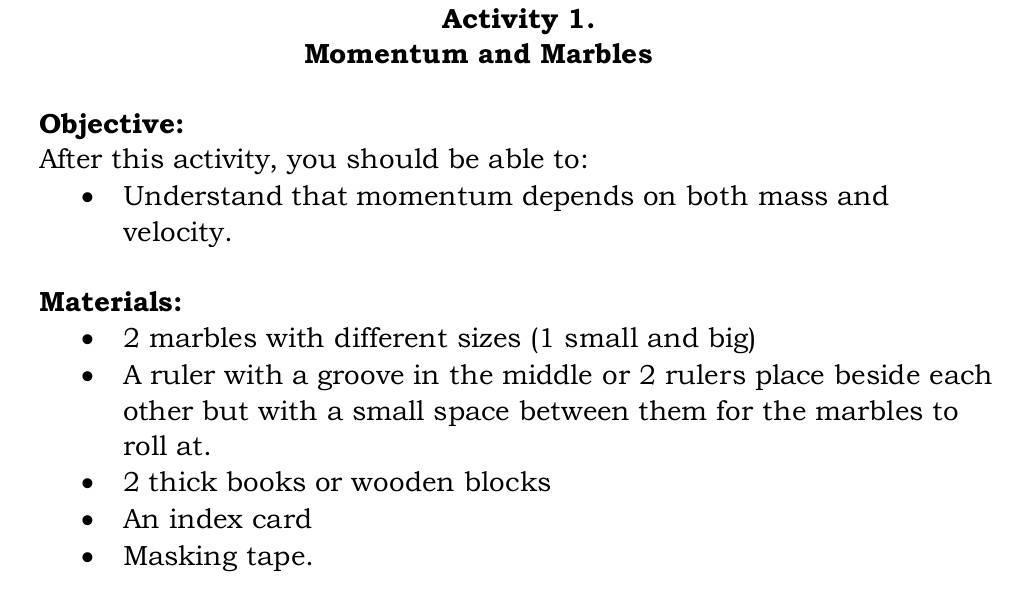 Solved Activity 1. Momentum and Marbles Objective: After | Chegg.com