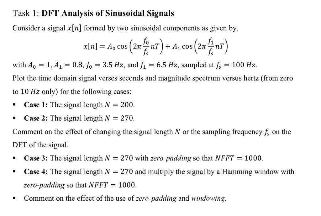 Solved Task 1: DFT Analysis of Sinusoidal Signals Consider a | Chegg.com