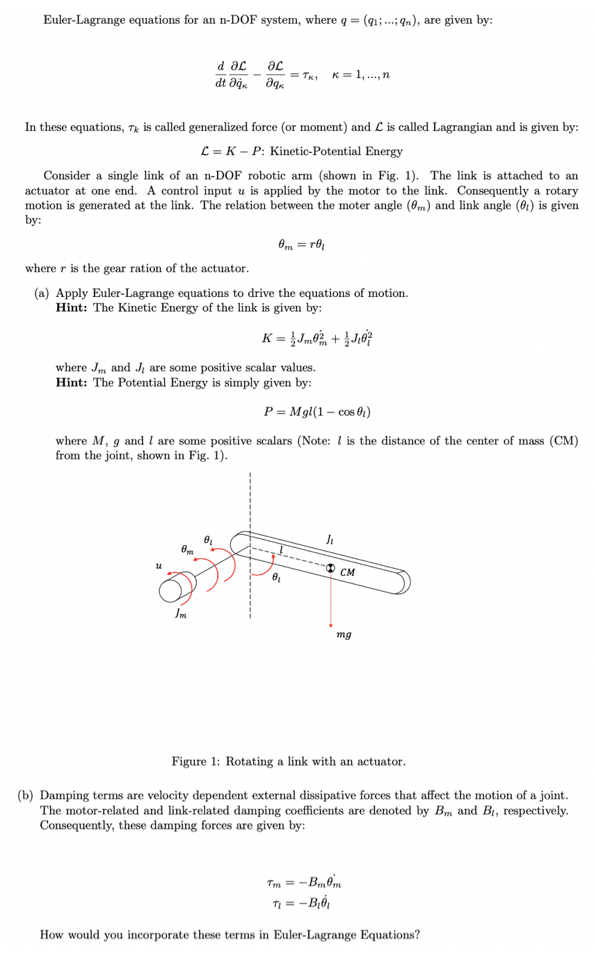 Euler-Lagrange equations for an n-DOF system, where q | Chegg.com