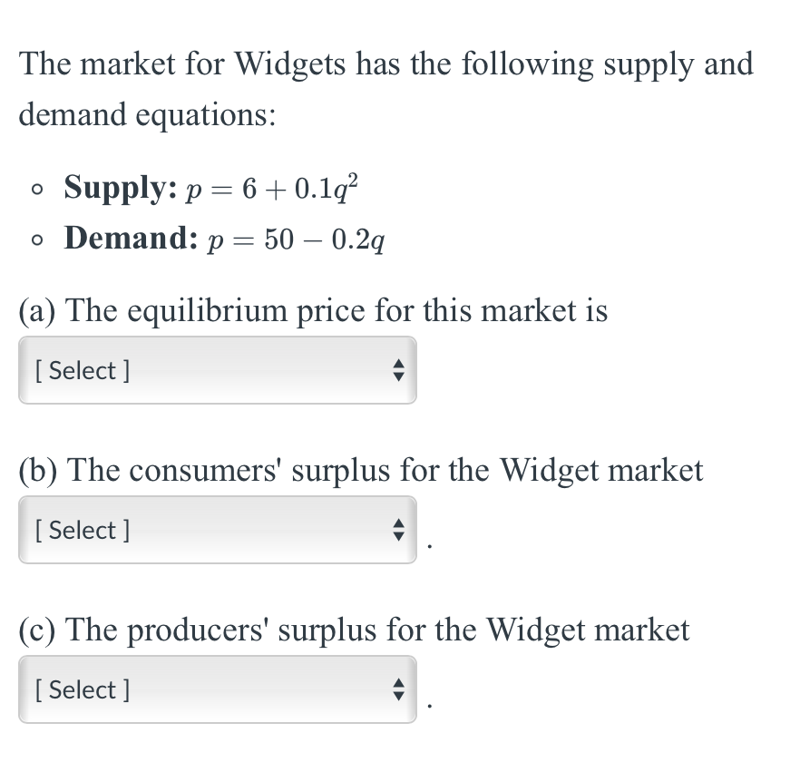 Solved The market for Widgets has the following supply and | Chegg.com