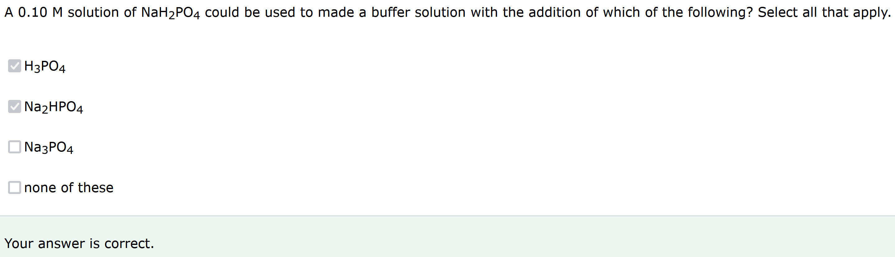 Solved A 0.10 M solution of NaH2PO4 could be used to made a | Chegg.com
