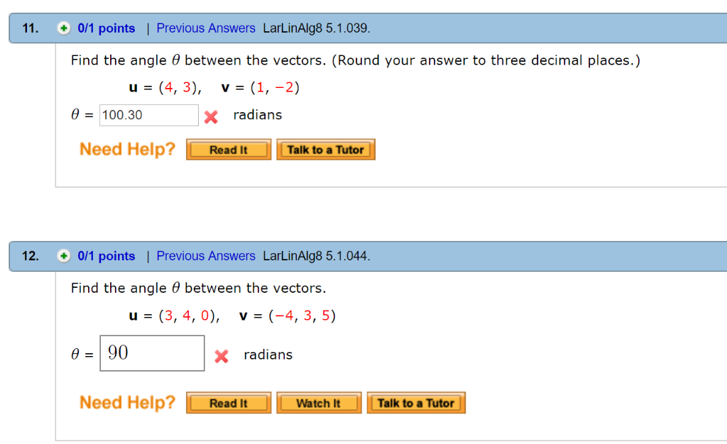 Solved 11. 0/1 points | Previous Answers LarLinAlg8 5.1.039 | Chegg.com
