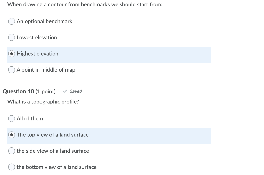 Solved When drawing a contour from benchmarks we should | Chegg.com