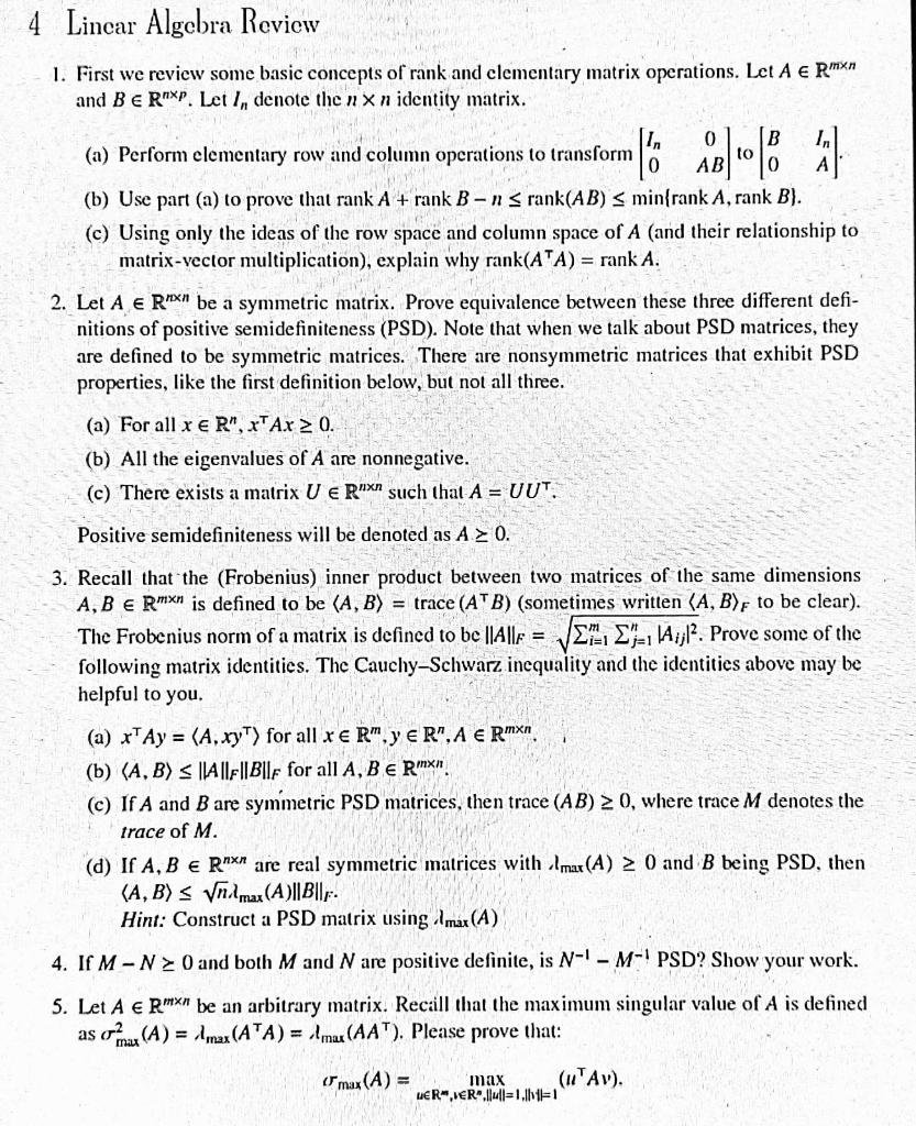 Solved 1. First we review some basic concepts of rank and | Chegg.com