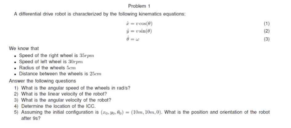 Solved Problem 1A differential drive robot is characterized | Chegg.com