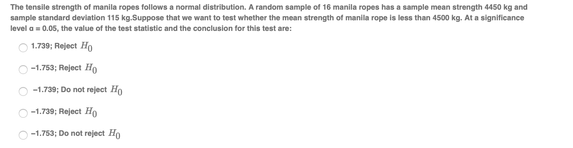 Solved The tensile strength of manila ropes follows a normal | Chegg.com