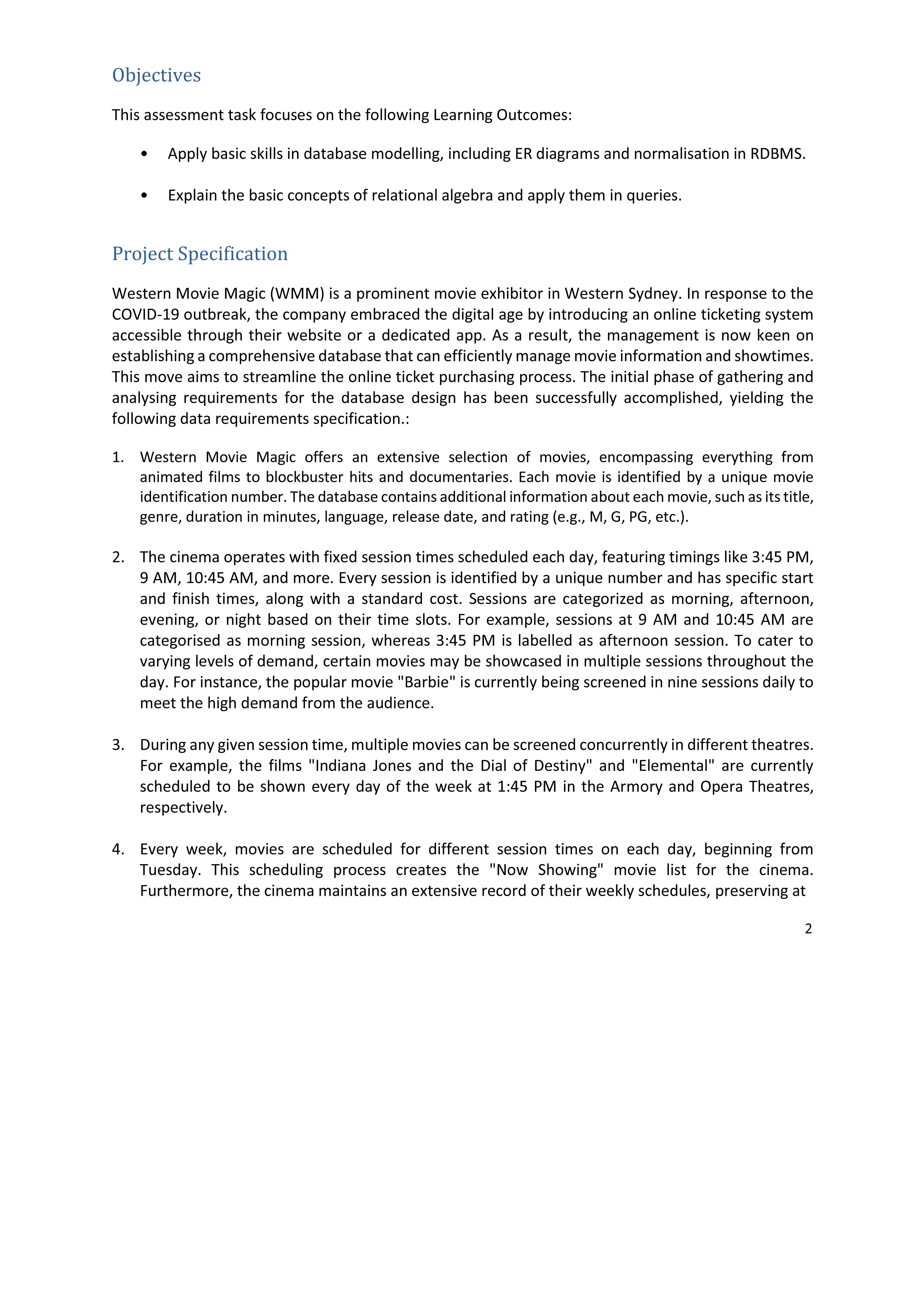 Solved Objectives This assessment task focuses on the | Chegg.com