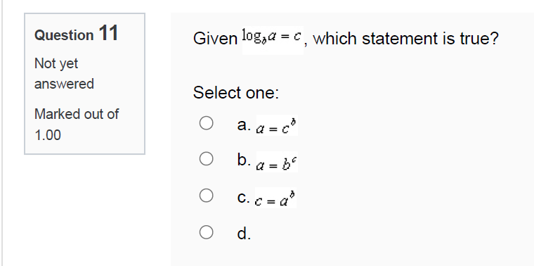 Solved code class="asciimath">Given log_(3)a=c, ﻿which | Chegg.com