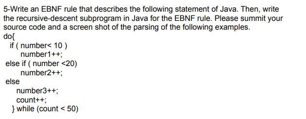 5-Write an EBNF rule that describes the following | Chegg.com