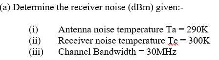 Solved (a) Determine the receiver noise (dBm) given:- (1) | Chegg.com