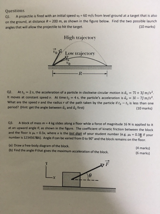 Solved Questions Q1. A projectile is fired with an initial | Chegg.com