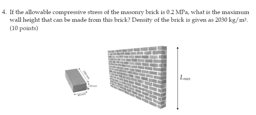 Solved 4. If the allowable compressive stress of the masonry | Chegg.com