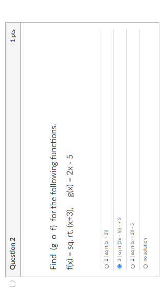 Solved D Question 2 1 pts Find (gof) for the following | Chegg.com