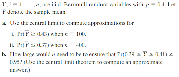 Solved Y;, i = 1, ..., n, are i.i.d. Bernoulli random | Chegg.com