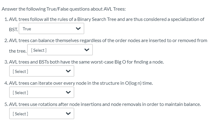 Solved Answer the following True/False questions about AVL | Chegg.com
