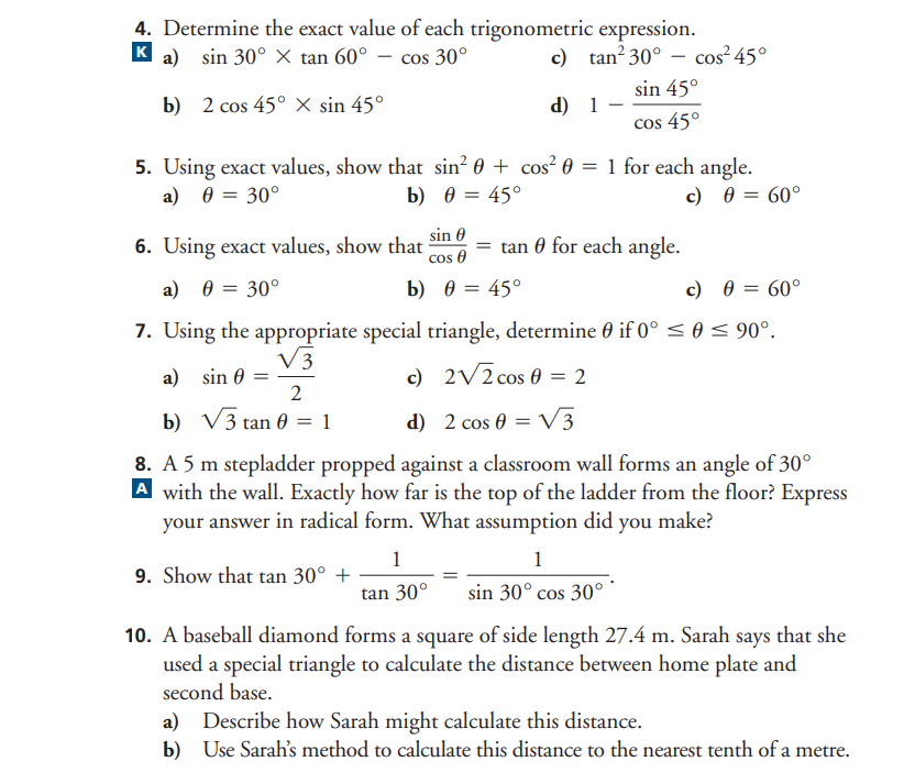 Solved 4. Determine the exact value of each trigonometric | Chegg.com