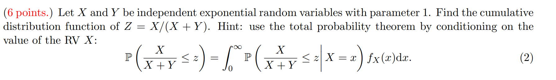 (6 points.) Let X and Y be independent exponential | Chegg.com