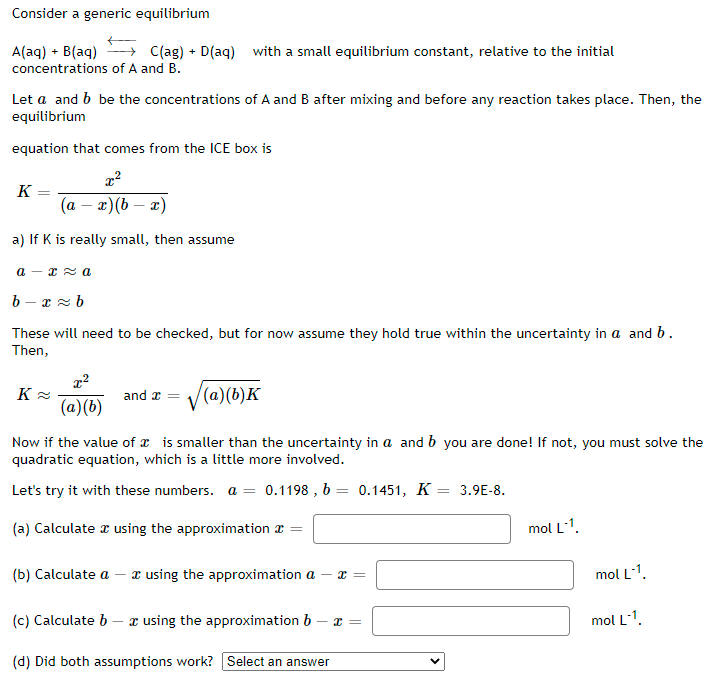 Solved Consider a generic equilibrium A(aq) + B(aq) Cag) + | Chegg.com