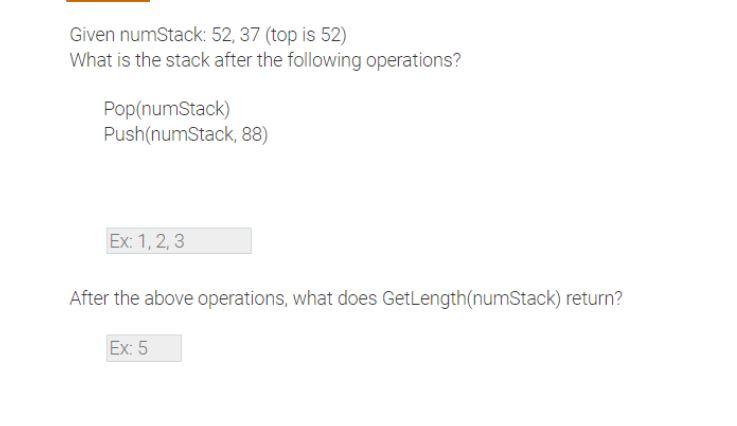 Solved Given numStack: 52, 37 (top is 52) What is the stack | Chegg.com