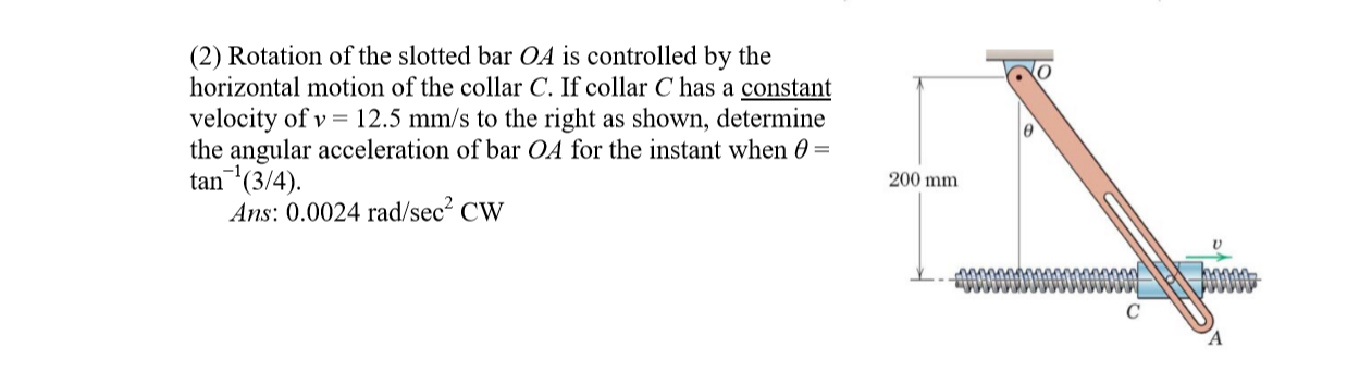 Solved (2) Rotation of the slotted bar OA is controlled by | Chegg.com