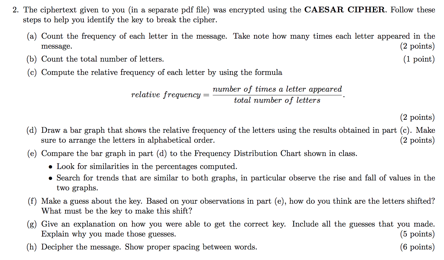 Solved 2. The ciphertext given to you (in a separate pdf | Chegg.com