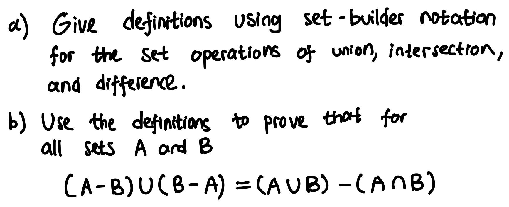 Solved a) Give definitions using set - builder notation for | Chegg.com