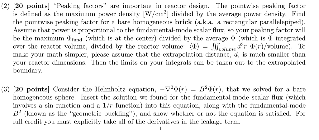 (2) [20 points] "Peaking factors" are important in | Chegg.com