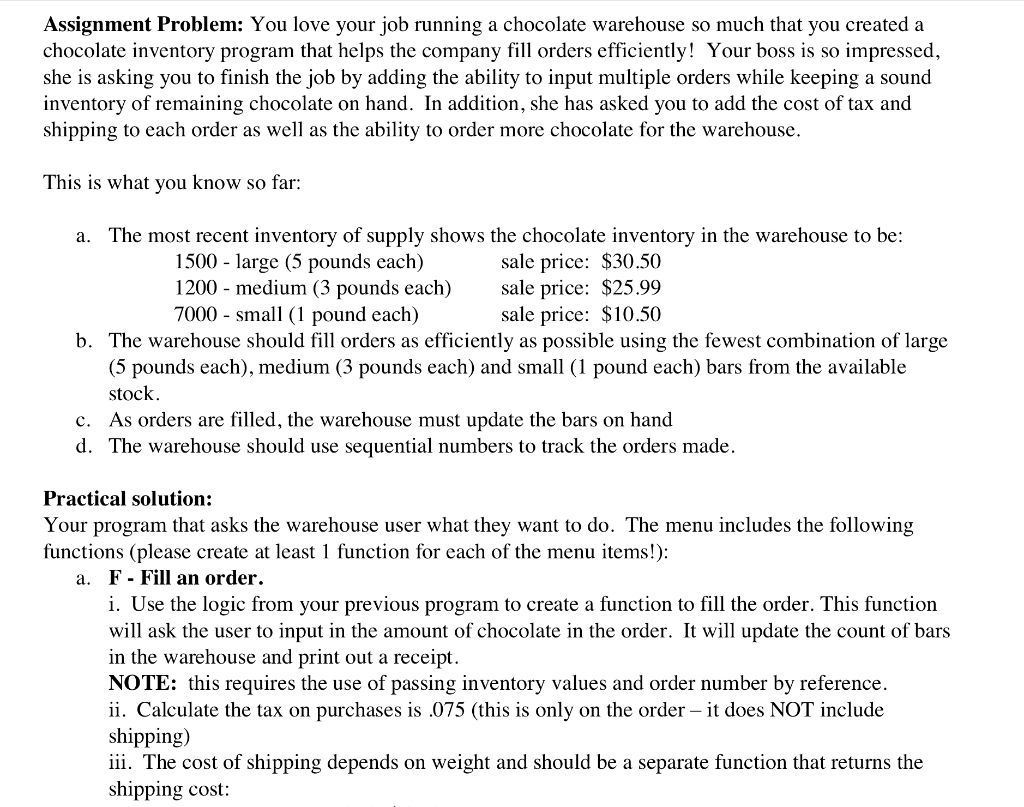 Solved Assignment Problem: You love your job running a | Chegg.com