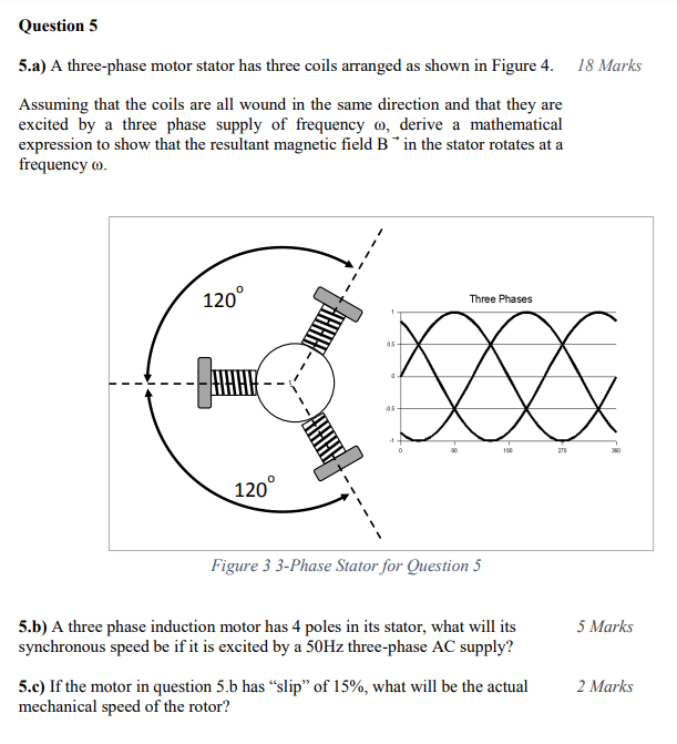 Solved 5.a) A three-phase motor stator has three coils | Chegg.com