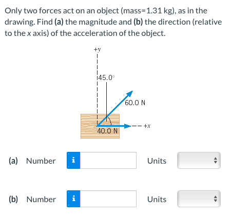 Solved Only two forces act on an object (mass =1.31 kg ), as | Chegg.com