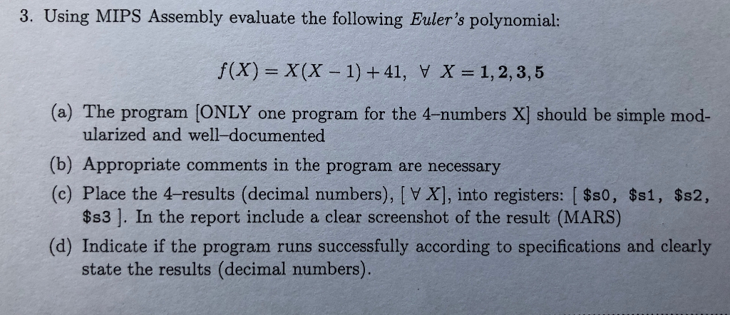 3. Using MIPS Assembly evaluate the following Euler's | Chegg.com